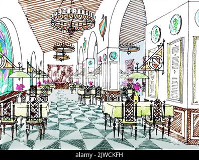 Cafe interior graphic color sketch illustration vector Stock Vector ...
