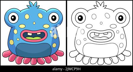 Monster Fish Coloring Page Colored Illustration Stock Vector Image ...