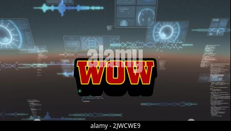 Image of wow text and data processing on blue background Stock Photo ...