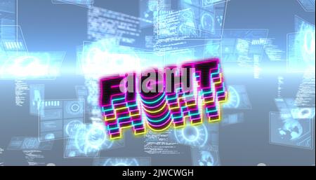 Image of fight text and data processing on black background Stock Photo ...