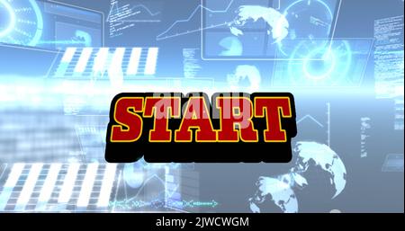 Image of start text and data processing on black background Stock Photo ...