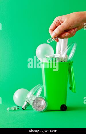 Stop energy waste concept: diverse old halogen and fluorescent light ...