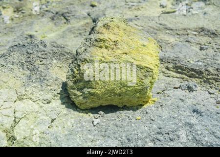 natural crystalline sulfur nugget on a volcanic solfataric field Stock ...