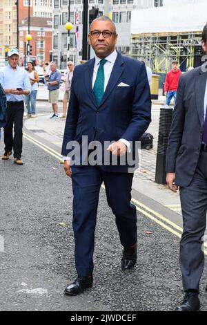 Tory leadership candidate, James Cleverly prepares his speech watched ...