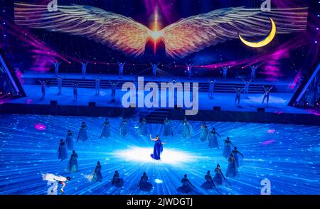 TAIZHOU, CHINA - SEPTEMBER 5, 2022 - Actors perform during the closing ...
