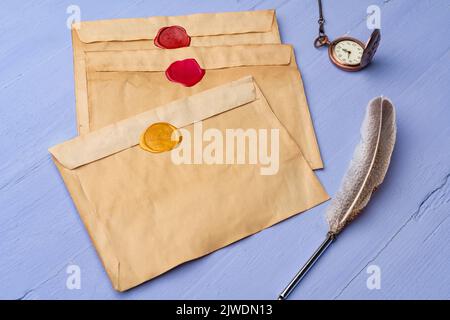 Handmade paper envelope on lavender wooden table Stock Photo - Alamy