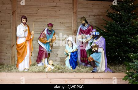 Nativity scene with baby Jesus. The Magi in the nativity scene. Christian tradition has it that ...