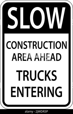 Slow Construction Area Ahead Sign On White Background Stock Vector ...
