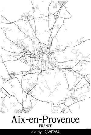 Road map of the city of Aix-en-Provence in France on a white background ...