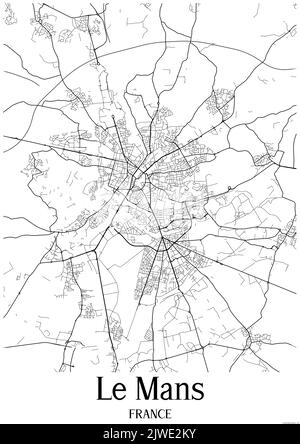 Road map of the city of Le Mans in France on a white background Stock ...
