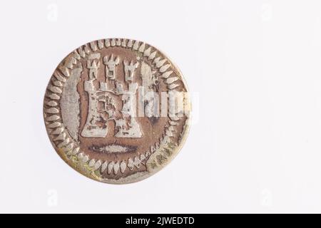Small medieval silver coin. Lion and Castle Stock Photo - Alamy
