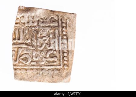 Nasrid silver dirham. Square silver coin from the kingdom of Granada ...