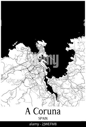 Vector road map of the city of A Coruna in Spain on a white background ...