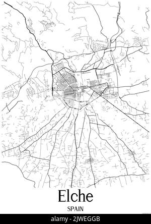 Vector road map of the city of Elche in Spain on a white background Stock Photo - Alamy