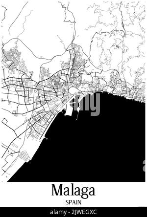 Vector road map of the city of Malaga in Spain on a white background ...