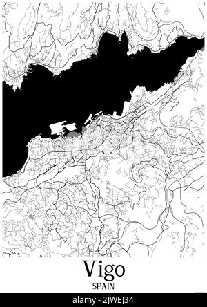 Vector road map of the city of Vigo Centro in Spain on a white ...