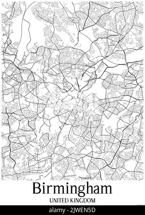 Road map of the city of Birmingham Center in the United Kingdom on a ...