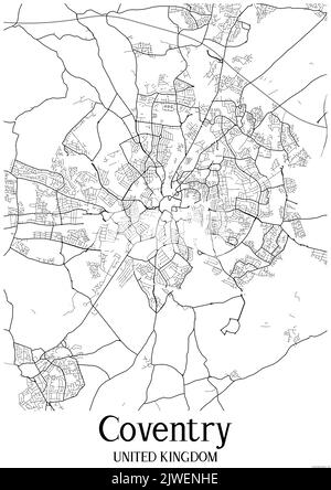 Road map of the city of Coventry Center in the United Kingdom on a ...