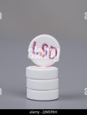 substance use lysergic acid LSD pill, woman trips psychoactive drugs ...