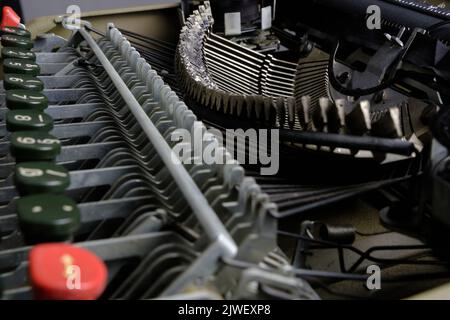 Mechanical hammers with alphabet for typing old typewriter Stock Photo ...