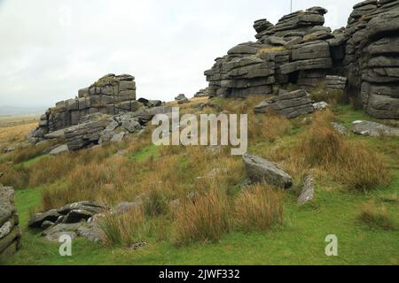 Rock stacks on Great Mis tor, Dartmoor, Devon, England, UK Stock Photo ...