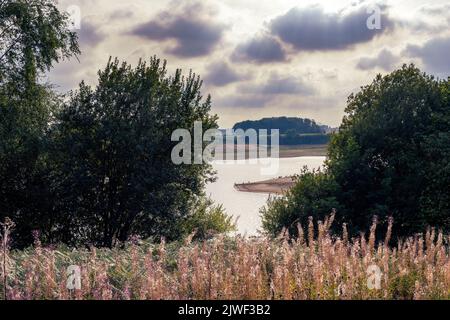 View of Bewl Water in late summer on a cloudy afternoon, Kent, England ...