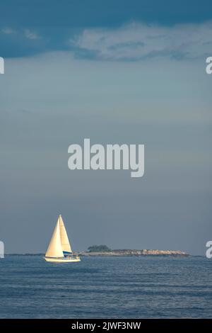 Beverly, Massachusetts Beverly Harbor Overlook Lone Sailboat with Pink ...
