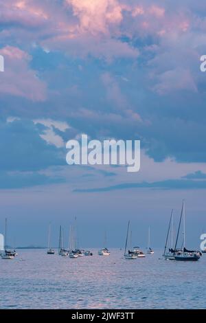 Beverly, Massachusetts Beverly Harbor Overlook Sailboats with Pink ...