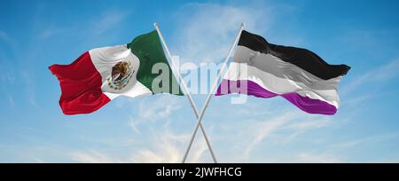 two crossed flags asexuality Pride and Saudi Arabia waving in wind at ...