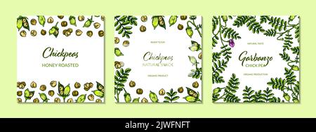 Set of colorful chickpeas designs. Hand drawn illustration in colored ...