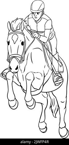 Show Jumping Coloring Page for Kids Stock Vector Image & Art - Alamy