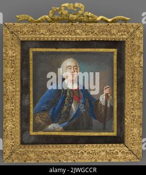 August III Wetyn (1696-1765) w stroju koronacyjnym i w zbroi. Rotari ...