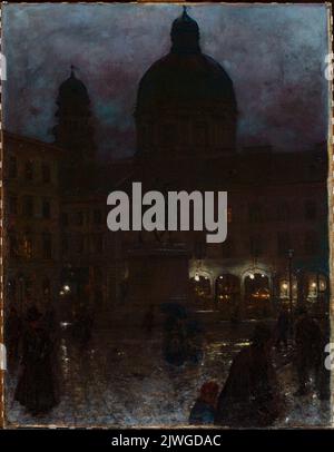 Wittelsbacher Platz in Munich at night (1890) by Aleksander Gierymski ...