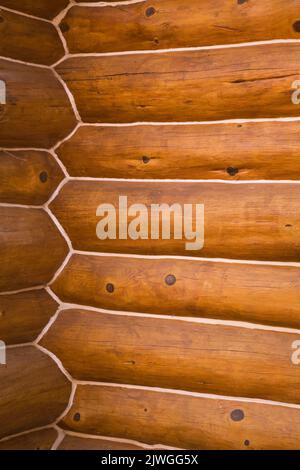 White chinked log cabin home facade with grey weathered cedar shingles ...