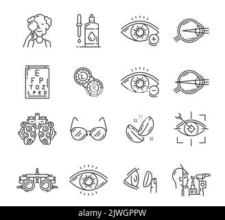 Optometry icon. Ophthalmology symbols eye doctor lens optician vector ...