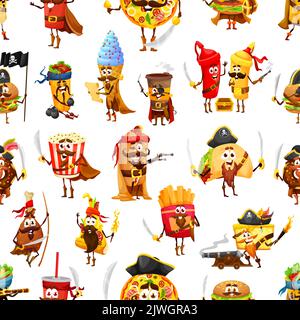 Cartoon takeaway fast food pirates and corsairs funny characters ...