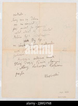 Letter to Maria Mickiewiczówna with the drawing `lundi` [view with a ...