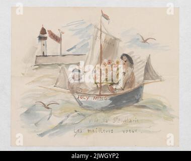 Name day card for Maria Mickiewiczówna with a drawing showing two ...