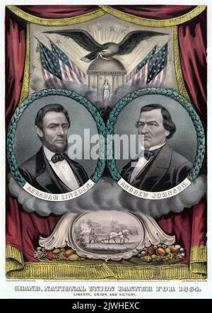 Campaign poster for the re-election of President Abraham Lincoln and ...