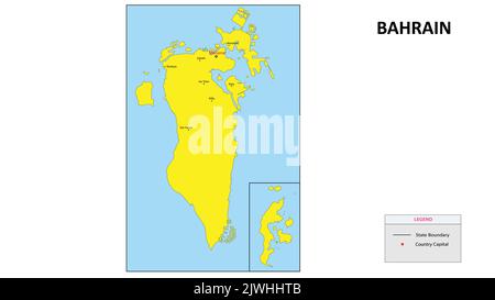 Bahrain Map Outline Detailed with main areas names Stock Vector Image ...