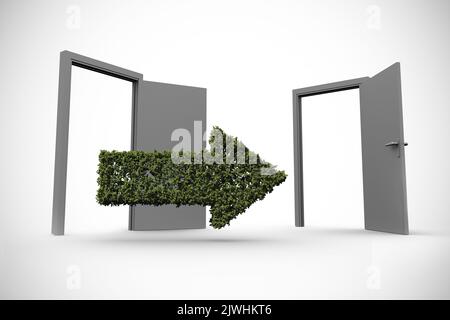 Arrow sign of topiary at doorway against white background Stock Photo ...