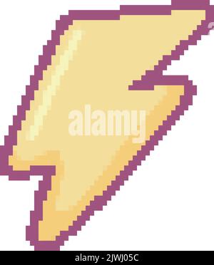 8 bit lightning bolt retro icon. 8 bit old thunderbolt lightning game ...