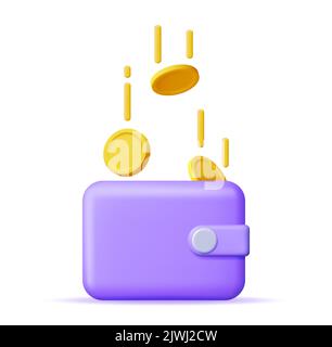 3d wallet and falling coin. saving money concept. Vector illustration ...