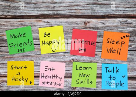 healthy lifestyle reminders, a set of colorful notes, personal ...