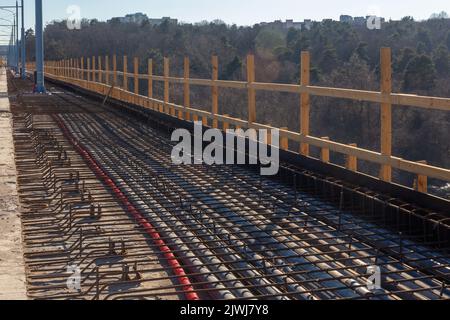 Restoration of the city bridge. New reinforcement binding have been ...
