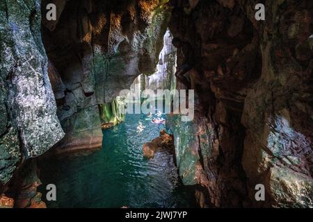 Tourists swimming in Sawa-i-Lau limestone caves, made famous by movie ...