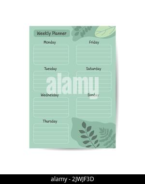 Weekly planner and To do list template with tropical leaf silhouette ...