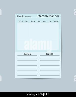 Monthly planner template minimalist planners organizer page vector ...