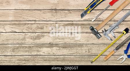 Topview of Different Work Tools on Yellow Background- Stock Photo Stock ...