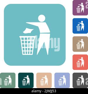 Tidy man solid white flat icons on color rounded square backgrounds. 6 ...